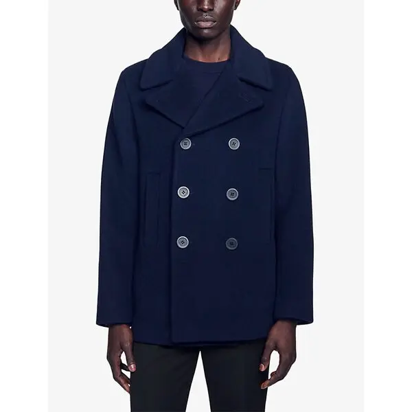 Sandro Double-breasted Wool-blend Coat - Bleus