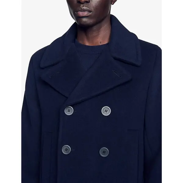 Sandro Double-breasted Wool-blend Coat - Bleus
