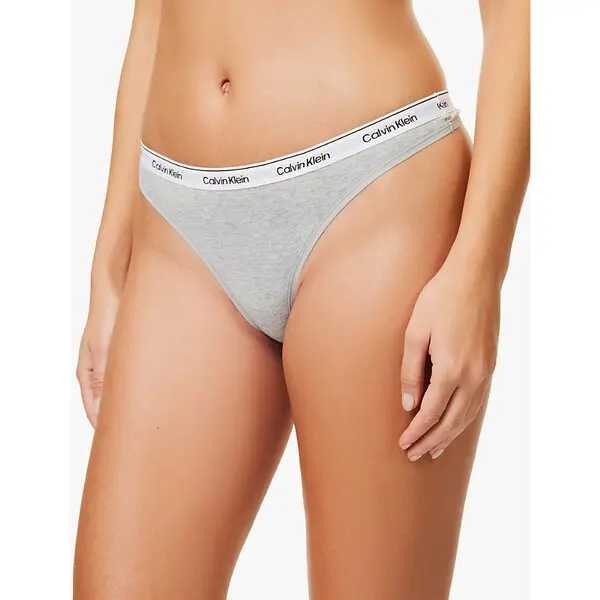 Calvin Klein Modern Logo Low-rise Stretch-cotton Thong - Grey Heather