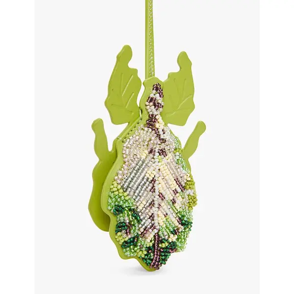 Loewe Leaf Insect Beaded Leather Key Charm - Meadow Green 