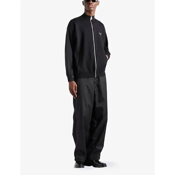 Prada Triangle-logo Wool Knitted Cardigan - Black
