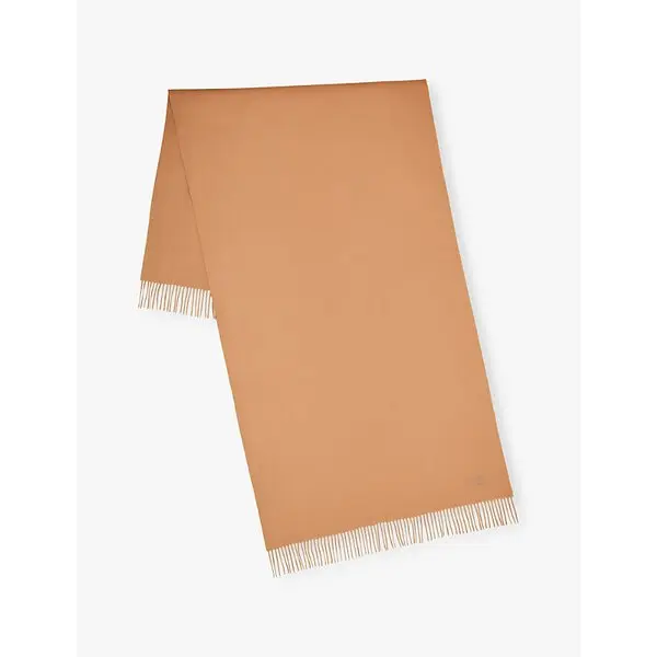 Mulberry Solid Logo-embroidered Merino-wool Scarf - Camel