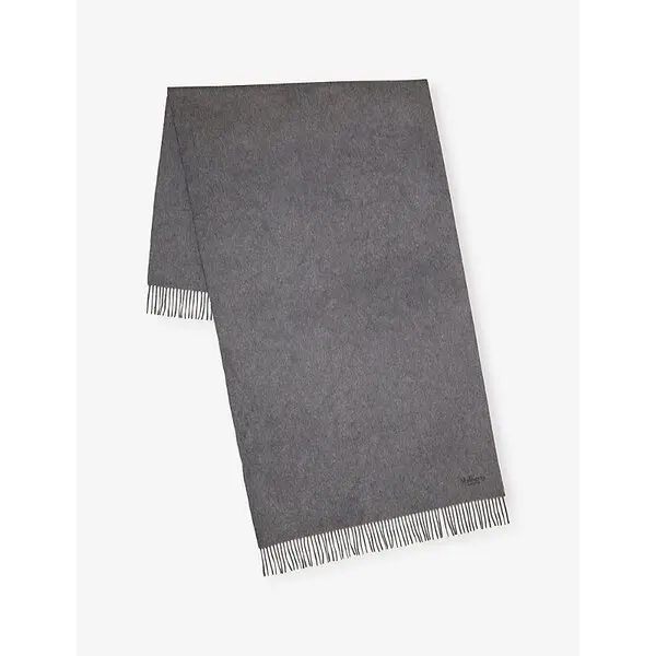 Mulberry Solid Logo-embroidered Merino-wool Scarf - Grey Melange