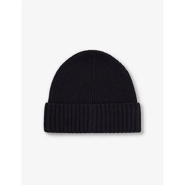 BOSS Ribbed Wool Knitted Beanie - Dark Blue