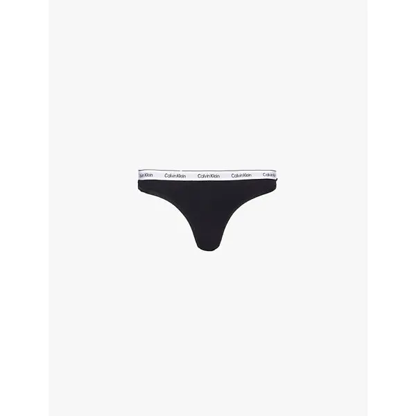 Calvin Klein Modern Logo Low-rise Stretch-cotton Thong - Black