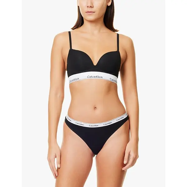 Calvin Klein Modern Logo Low-rise Stretch-cotton Thong - Black