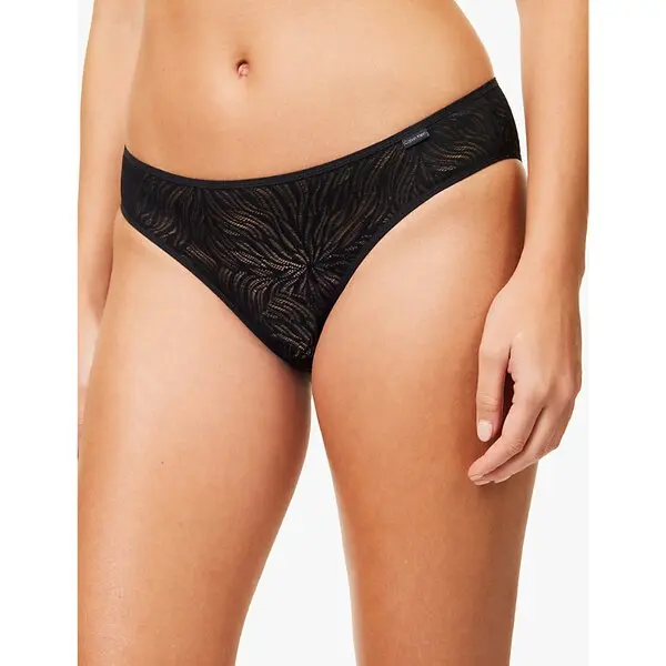 Calvin Klein Sheer Marquisette Bikini Mid-rise Lace Briefs - Black