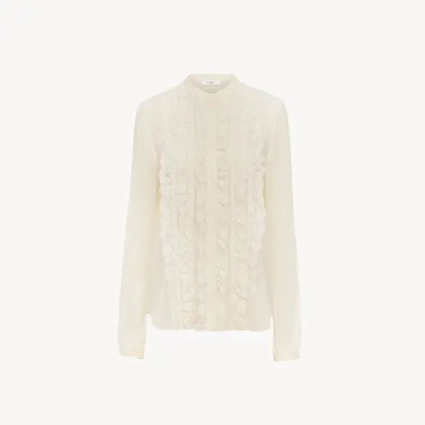 Chloé Collarless Ruffled Blouse In Silk Georgette