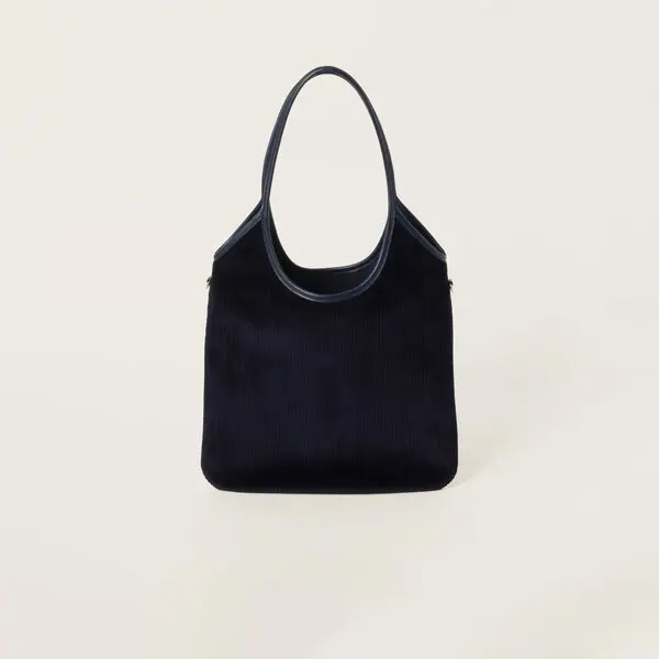 miu miu トートバッグ　ネイビー Miu Miu Ivy Corduroy Shoulder Bag - Navy | Editorialist