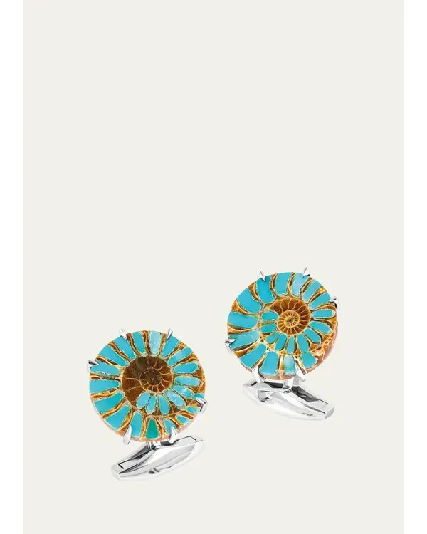 Tateossian Limited Edition Ammonite Cufflinks In Rhodium Silver With