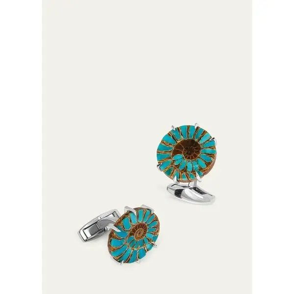Tateossian Limited Edition Ammonite Cufflinks In Rhodium Silver With