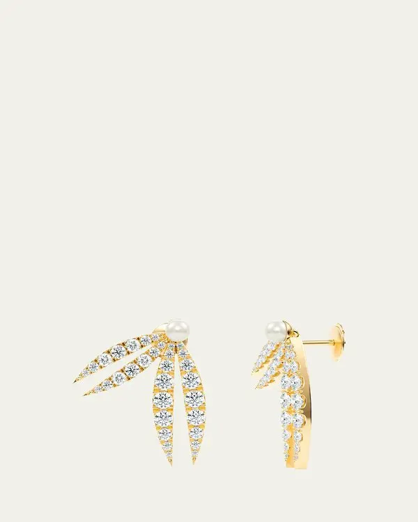 KAMAL Lotus Diamond And Pearl Earrings - Gold