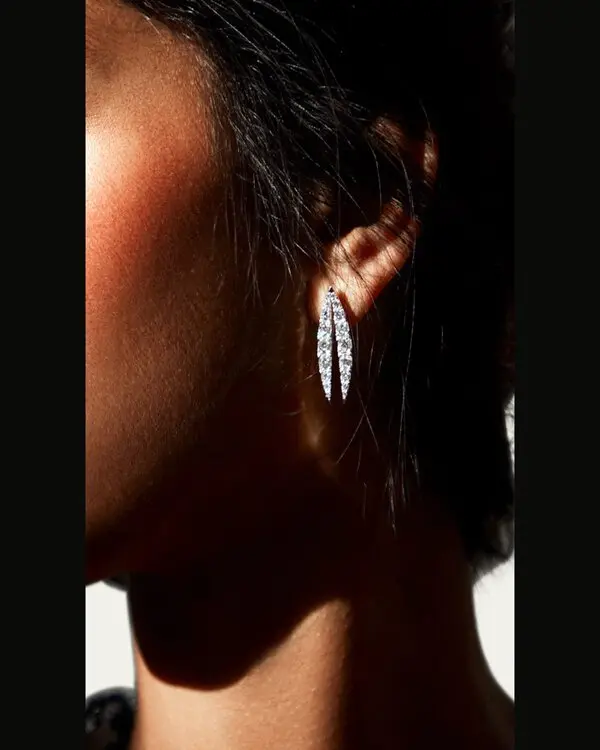 KAMAL Lotus Diamond Drop Earrings - White Gold