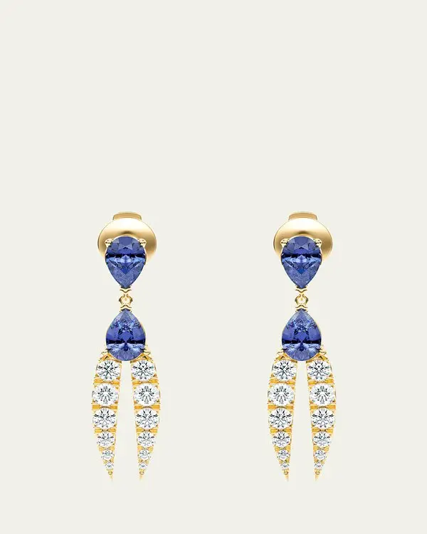 KAMAL Lotus Diamond And Tanzanite Dangle Earrings - Gold