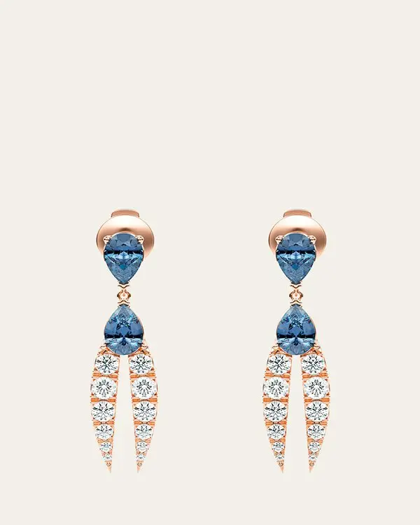 KAMAL Lotus Diamond And Tanzanite Dangle Earrings - Rose Gold