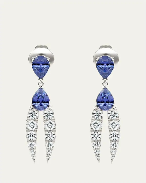 KAMAL Lotus Diamond And Tanzanite Dangle Earrings - White Gold