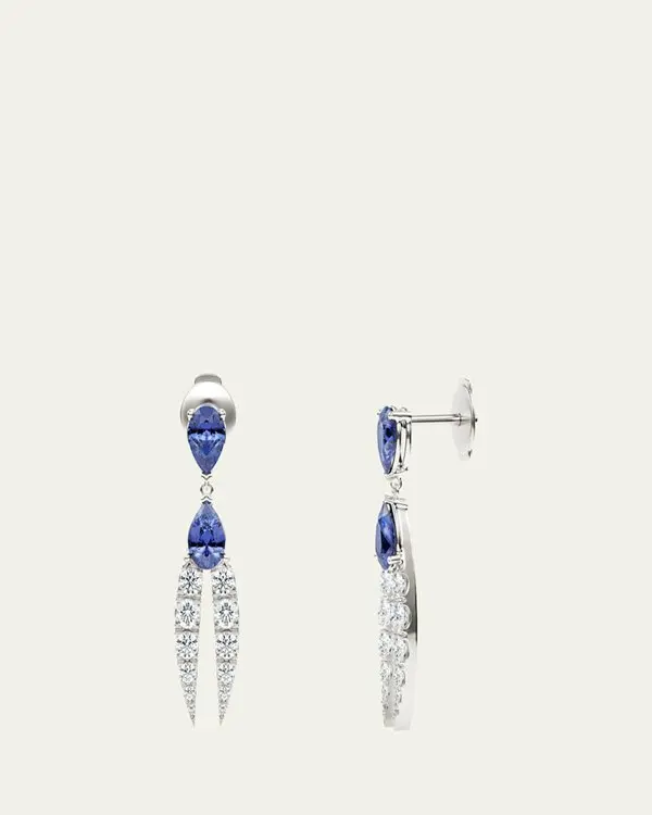 KAMAL Lotus Diamond And Tanzanite Dangle Earrings - White Gold
