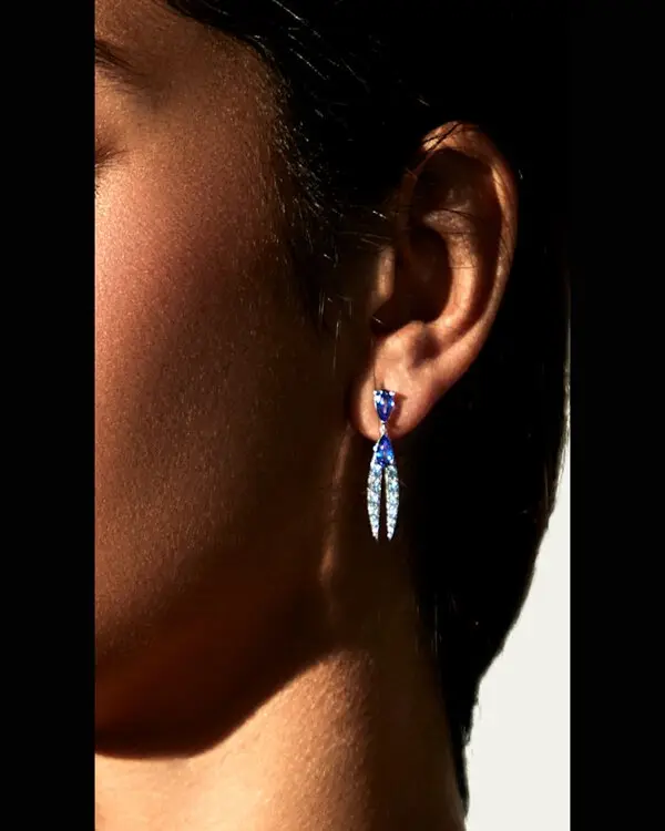 KAMAL Lotus Diamond And Tanzanite Dangle Earrings - White Gold