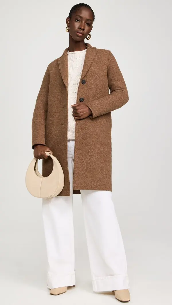 Harris Wharf London Boiled Wool Overcoat - Caramel Melange