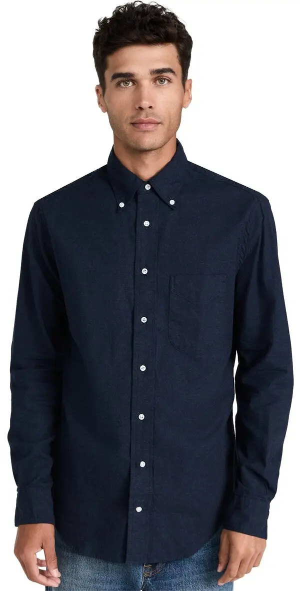 Gitman Bros Classic Cotton Flannel Shirt - Navy