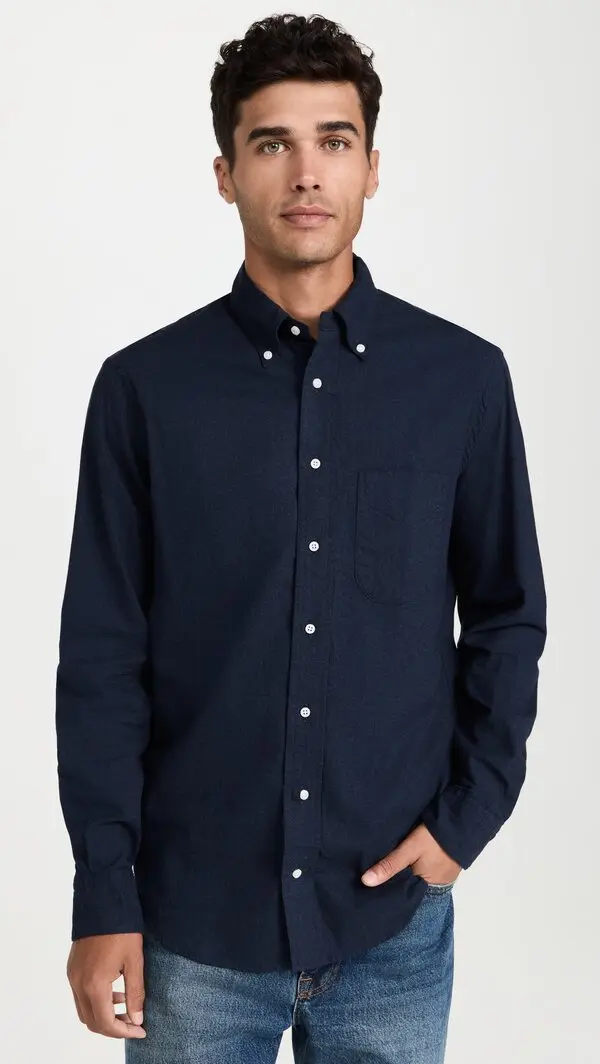 Gitman Bros Classic Cotton Flannel Shirt - Navy