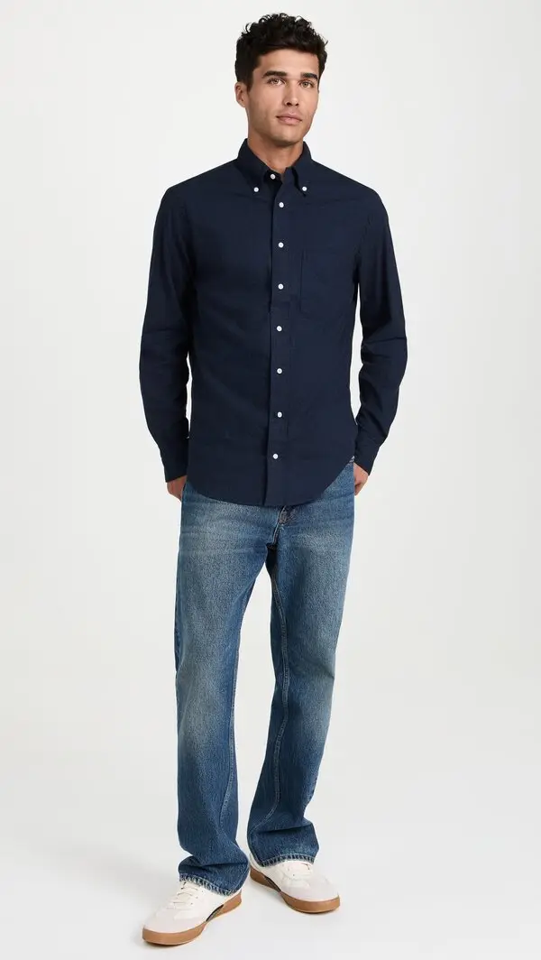 Gitman Bros Classic Cotton Flannel Shirt - Navy