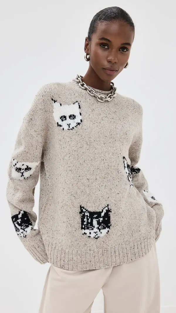 Acne Studios Kuelu Cat Jacquard Sweater In Beige - 40% Off
