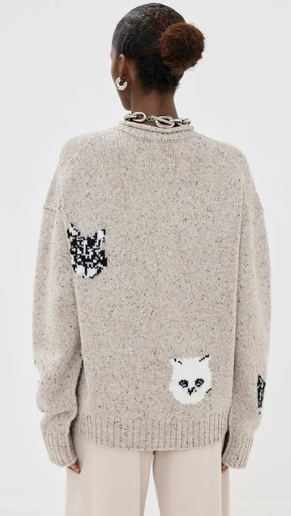 Acne Studios Kuelu Cat Jacquard Sweater In Beige - 40% Off