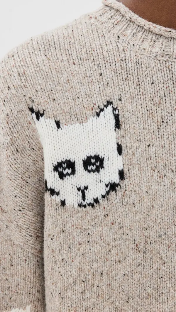 Acne Studios Kuelu Cat Jacquard Sweater In Beige - 40% Off