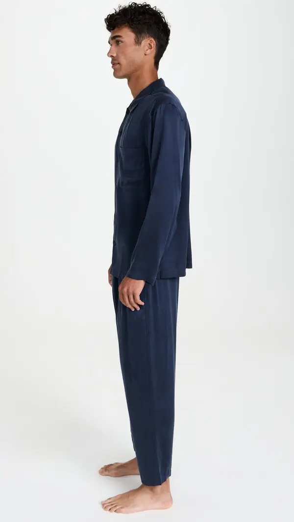 Lunya Washable Silk Button Up Set - Deep Blue