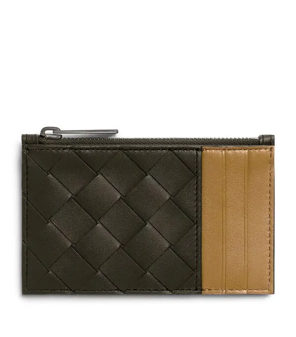 Bottega Veneta Leather Intrecciato Zipped Card Case - Green
