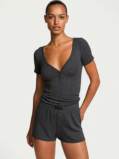 Victoria's Secret Sosoft Modal™ Ribbed Henley Tee & Boxer Shorts Set - Grey