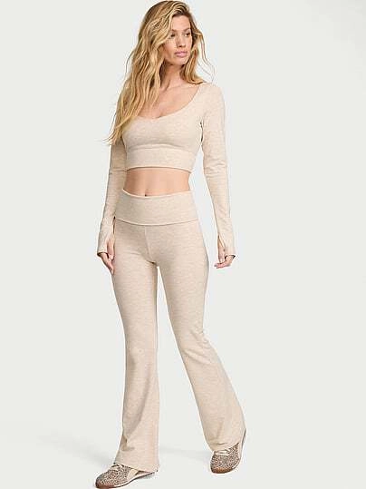 Victoria's Secret Angel Essentials Cotton Foldover Flare Legging - Beige