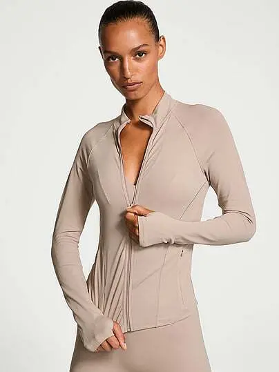 Victoria's Secret Vsx Elevate™ Full-zip Jacket - Beige
