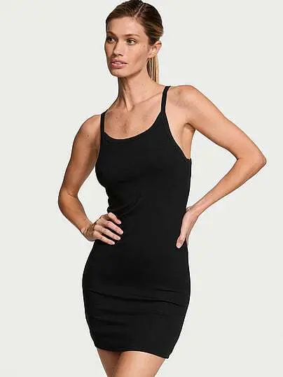 Victoria'S Secret Luxe Ribbed Modal Mini Slip Dress In Black - 56% Off |  Editorialist