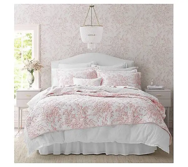 Laura Ashley Bedford Pink/white Full/queen Quil T Set - One-color