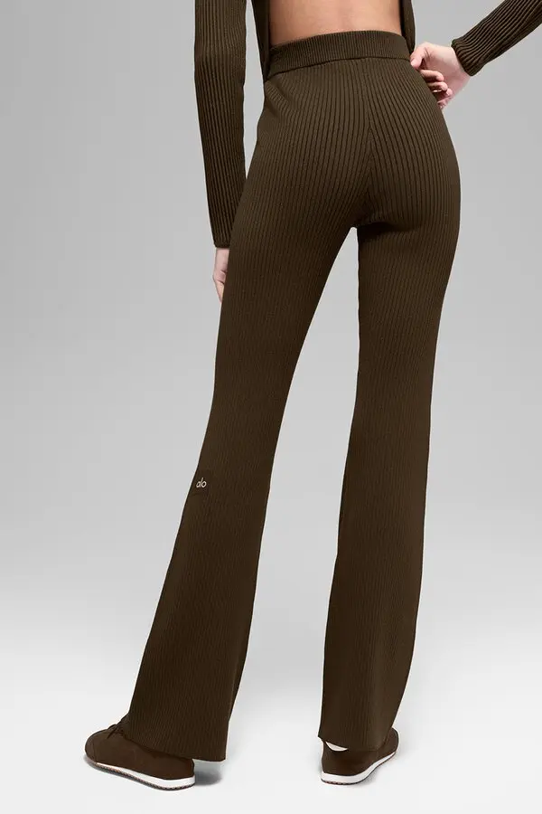 Alo Yoga Denim Knit High-waist Flare Pants - Espresso/black