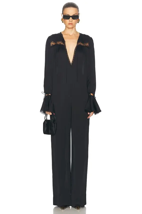 Saint Laurent Tie-front Long Jumpsuit - Noir