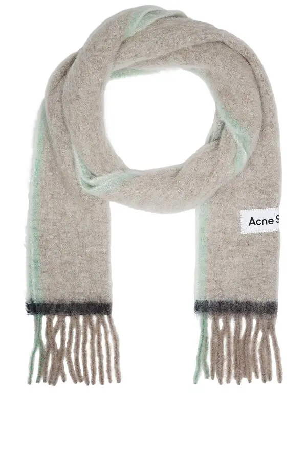 Acne Studios Mohair Fringed Scarf In Beige - Beige & Grey