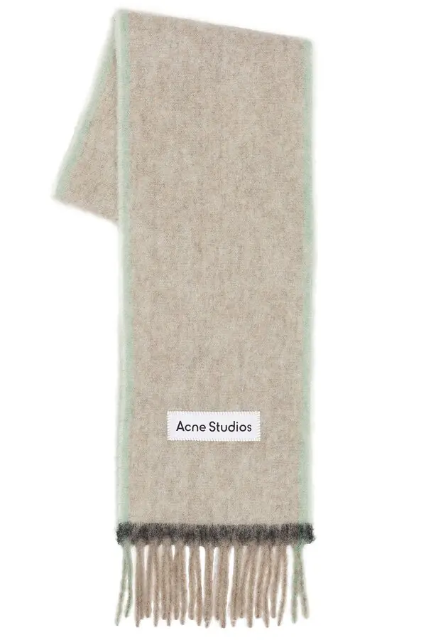 Acne Studios Mohair Fringed Scarf In Beige - Beige & Grey