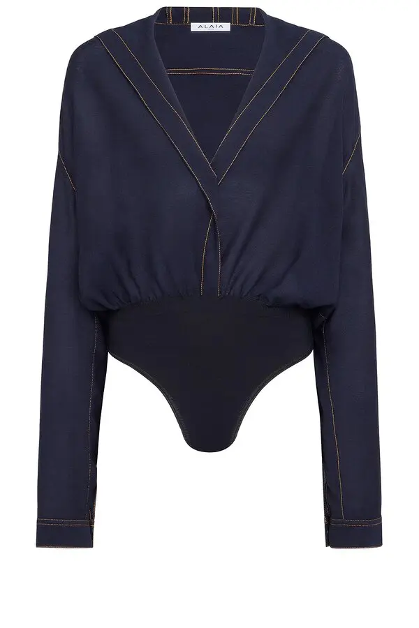 Alaïa Hooded Long Sleeve Bodysuit - Marine Fonce