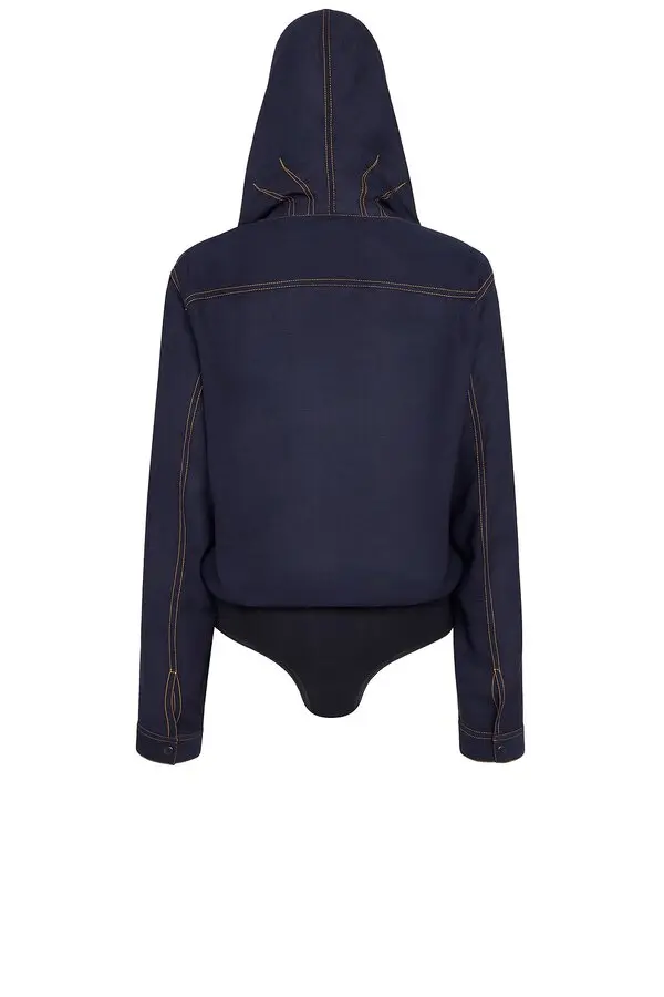 Alaïa Hooded Long Sleeve Bodysuit - Marine Fonce