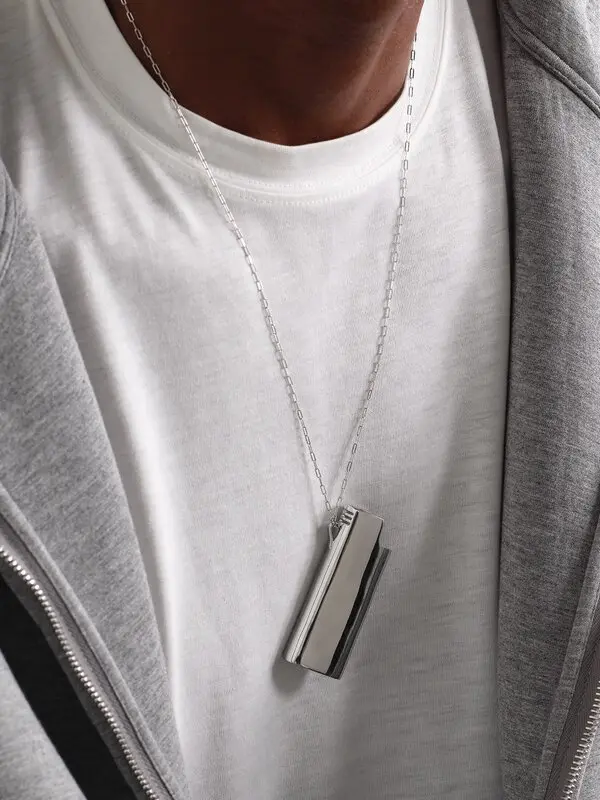Mateo Lighter Holder Logo-cutout Rhodium-plated Pendant Necklace