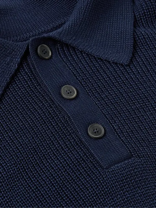 CORRIDOR Ribbed Organic Mercerised Cotton Polo Shirt - Blue