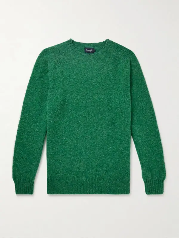 DRAKE'S Brushed Shetland Wool Crew-neck Sweater - Green