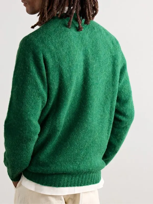 DRAKE'S Brushed Shetland Wool Crew-neck Sweater - Green