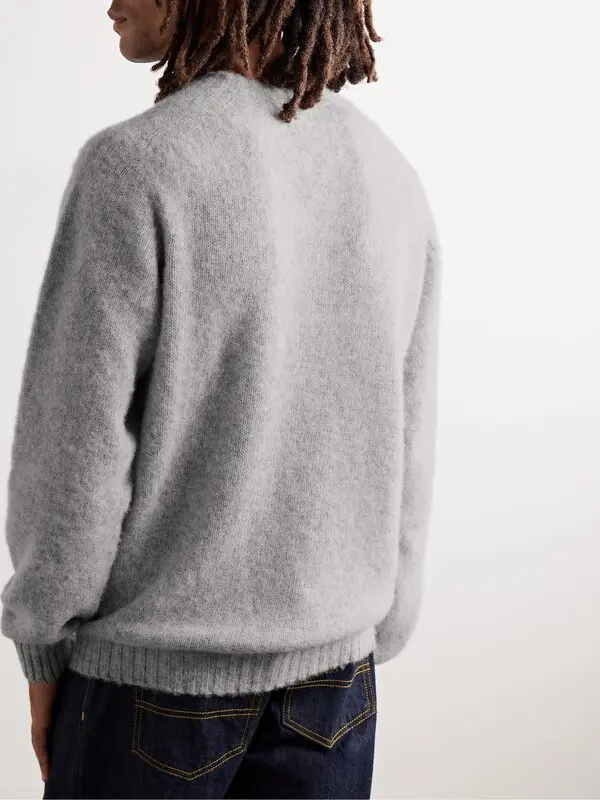 DRAKE'S Brushed Virgin Shetland Wool Crew Neck Sweater - Gray