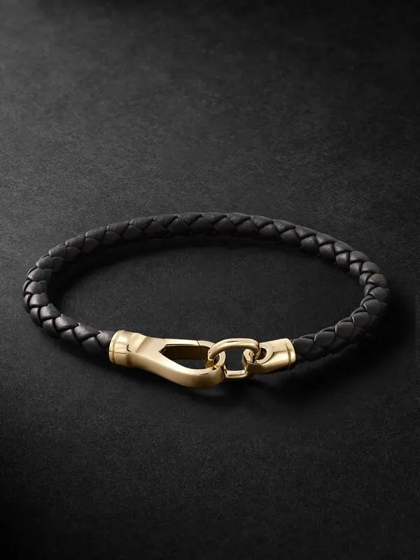 John Hardy Braided Leather And 14-karat Bracelet - Gold