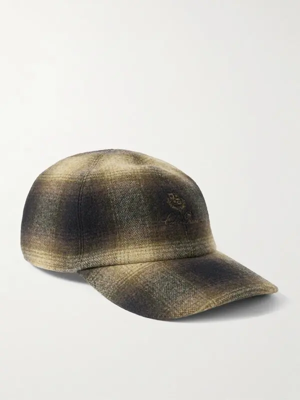 Loro Piana Logo-embroidered Checked Wool And Cashmere-blend Flannel Baseball Cap - Neutrals