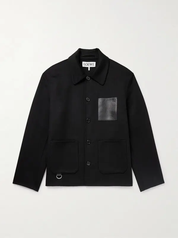 Loewe Leather-trimmed Wool And Cashmere-blend Overshirt - Black